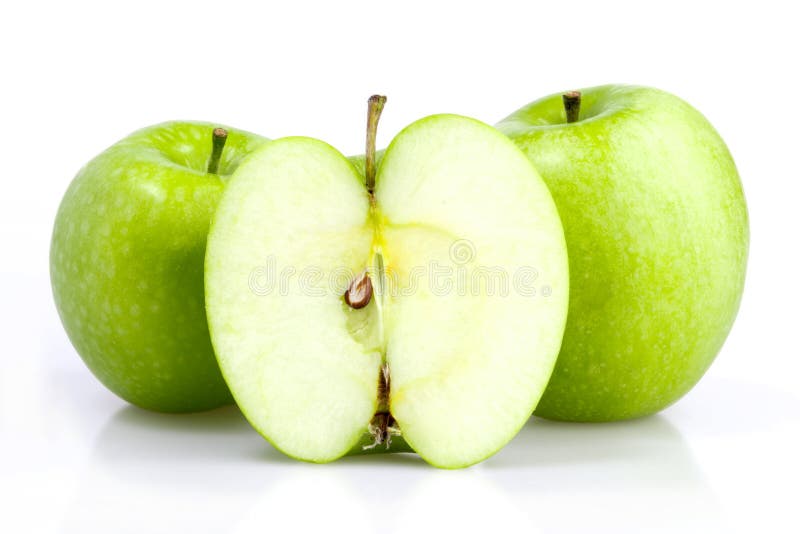 Three Green Apple with Slice Isolated Stock Image - Image of organic ...