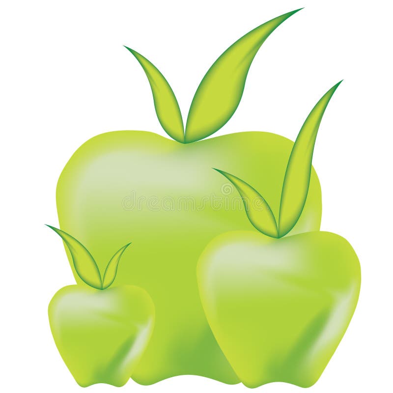 Three green apples stock vector. Illustration of stroke - 7532946