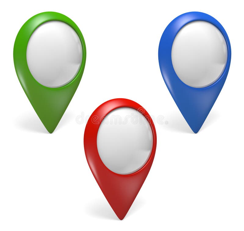 Three Green, Blue, and Red GPS Pointer Icons for Virtual Maps on a ...