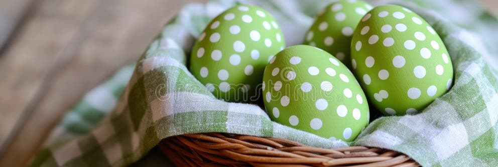 Three Green Eggs Rest in a Basket on a Table, Symbolizing Easter ...