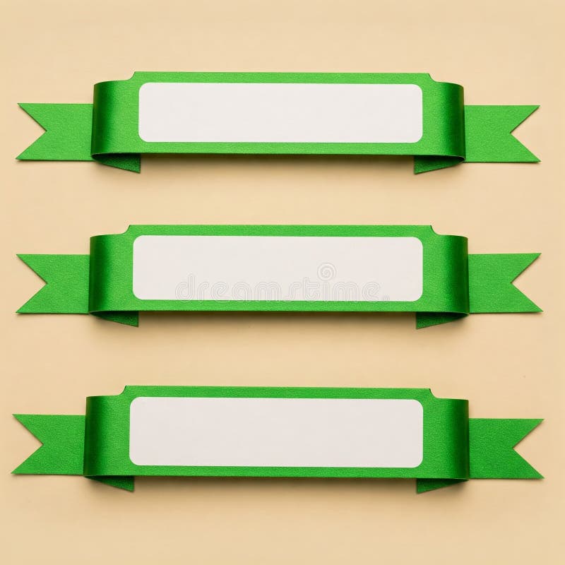 Green Paper Ribbons Beige Background (Generated with AI) Stock ...