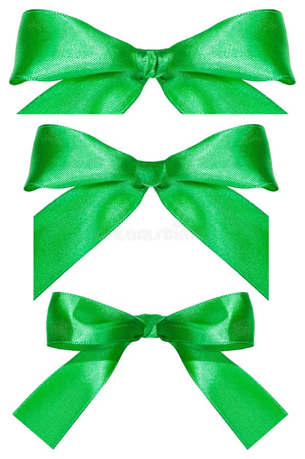 Three Green Satin Bow Knots Isolated on White Stock Image - Image of ...