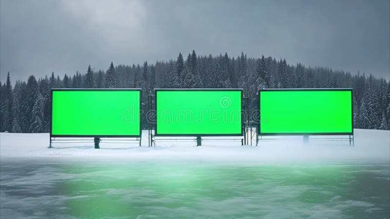 Three Green Screen Billboards in a Snowy Forest Stock Footage - Video ...