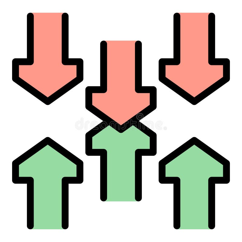 Three Green Up Arrows Confronting Three Red Down Arrows Icon Stock ...