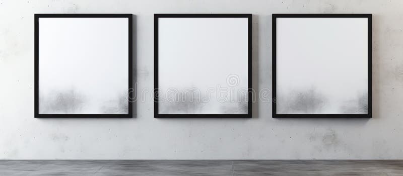Three Grey Frames on White Wall, Parallel Symmetry with Monochrome Art ...