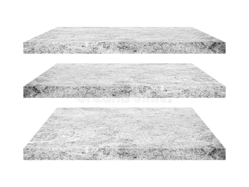 Three Grey Granite Stone Shelves Isolated on White Background with ...