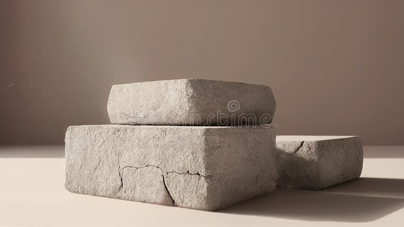 Three Grey Stone Blocks on Beige Background Soft Natural Light Stock ...