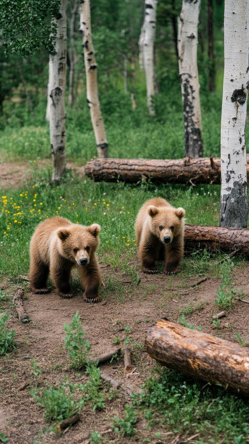Three Grizzly Bears Move Gracefully through a Lush Green Clearing ...