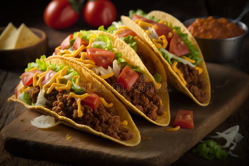 Three Ground Beef Tacos in Crispy Corn Tortilla Shells with Lettuce ...