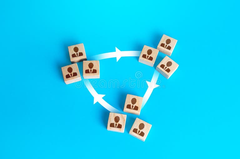 Three Groups of People are Connected by Lines. Interacting and Joining ...