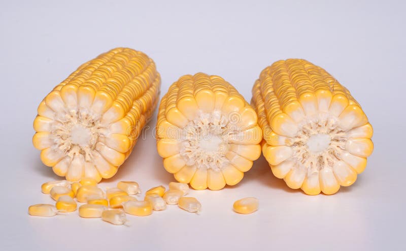 Three Halves of a Corncob.Corn Grains.White Background.Front View ...