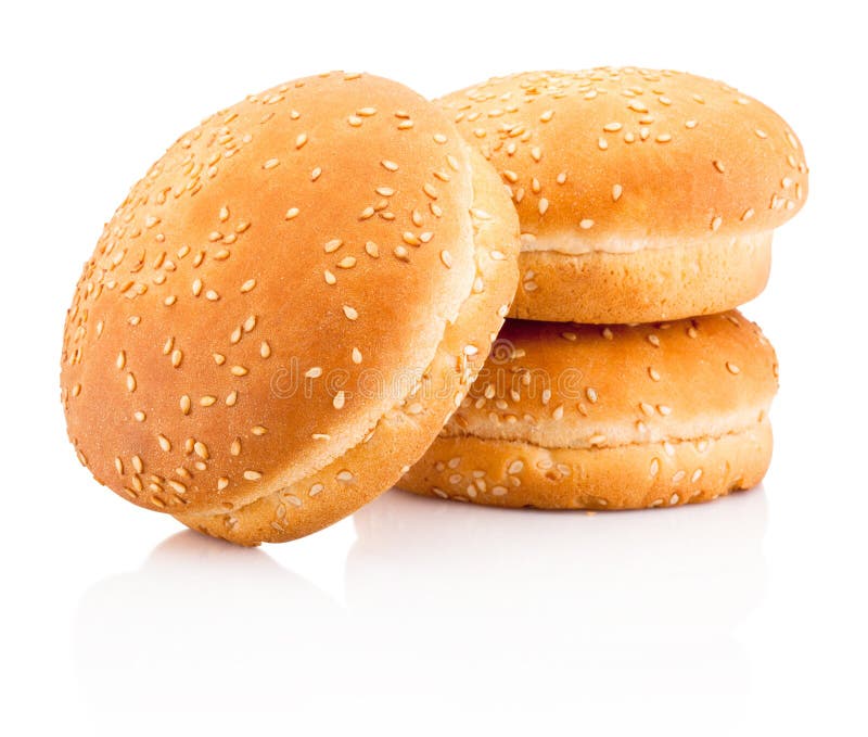 Three Hamburger Buns with Sesame Isolated on White Background Stock ...