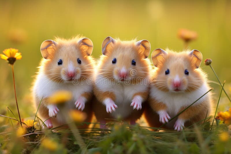 Three Hamsters in Soft Grass, Background Wallpaper Stock Image - Image ...