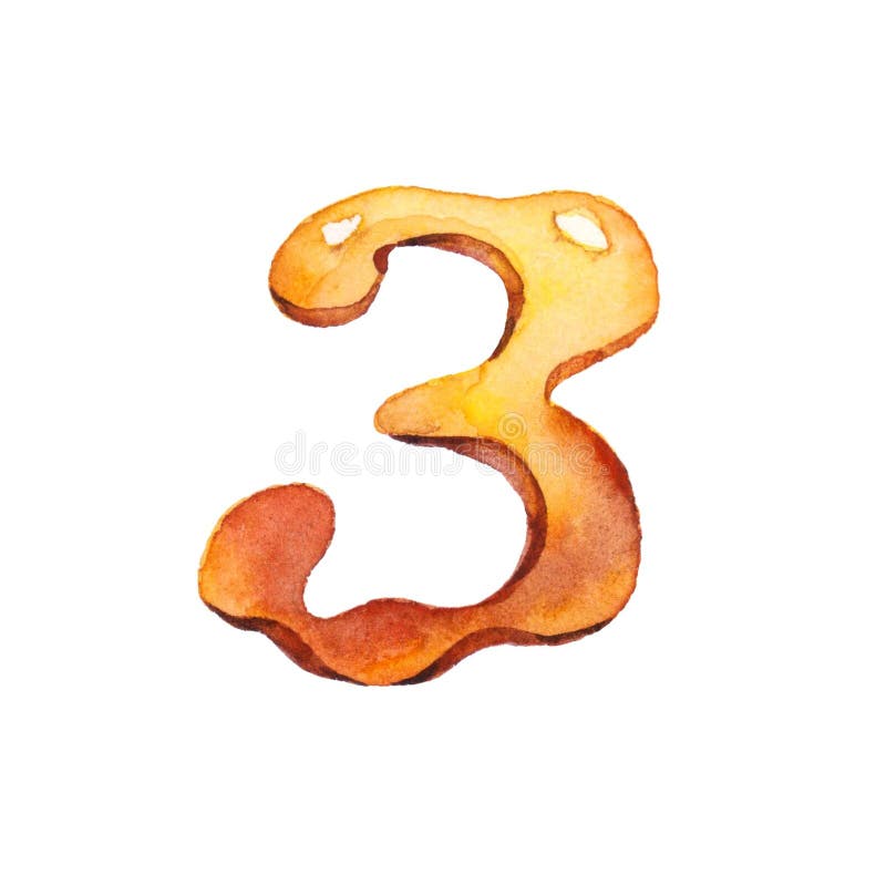 Three - Hand Painted Yellow Watercolor Numbers Stock Illustration ...