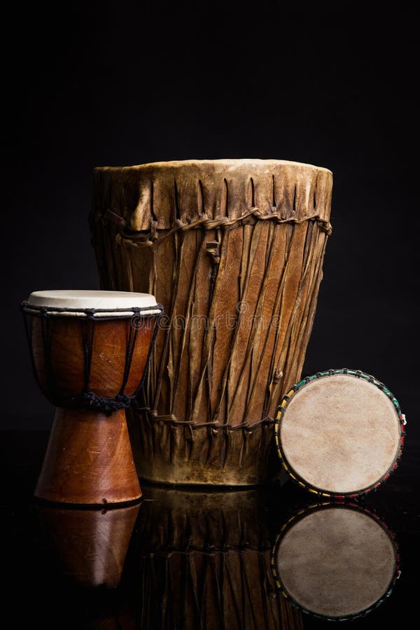 Three Handmade Djembe Drums Stock Photo - Image of isolated, antique ...