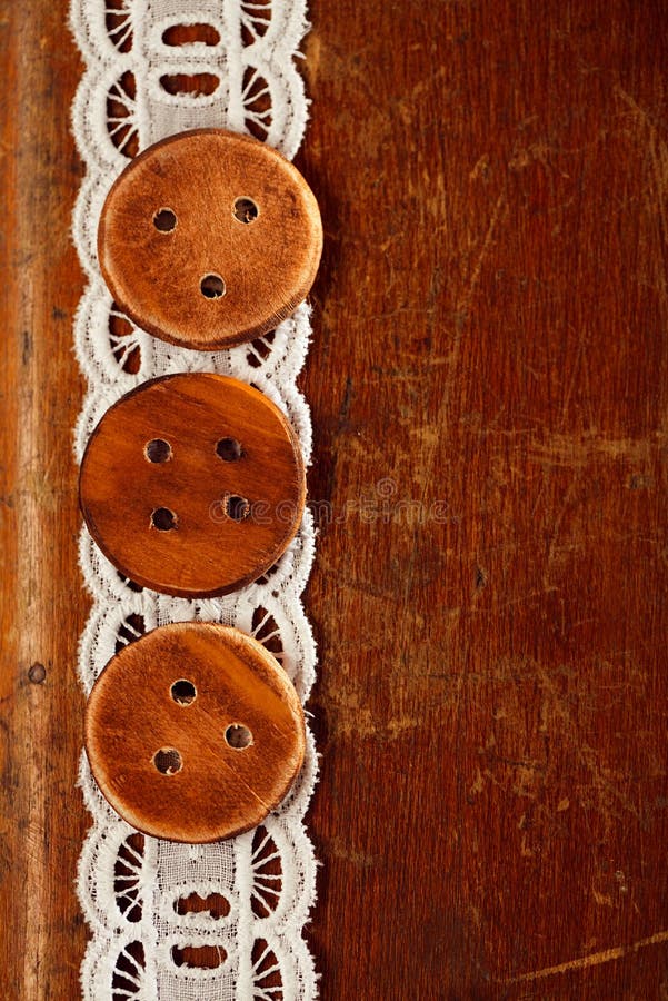 Three Handmade Wooden Buttons on Old Table Stock Image - Image of ...