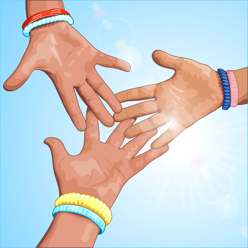 Three Human Join Hands Together Background Vector Illustration S Stock ...