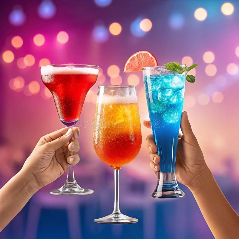 Three Hands Clinking Colorful Cocktails at a Party Stock Image - Image ...