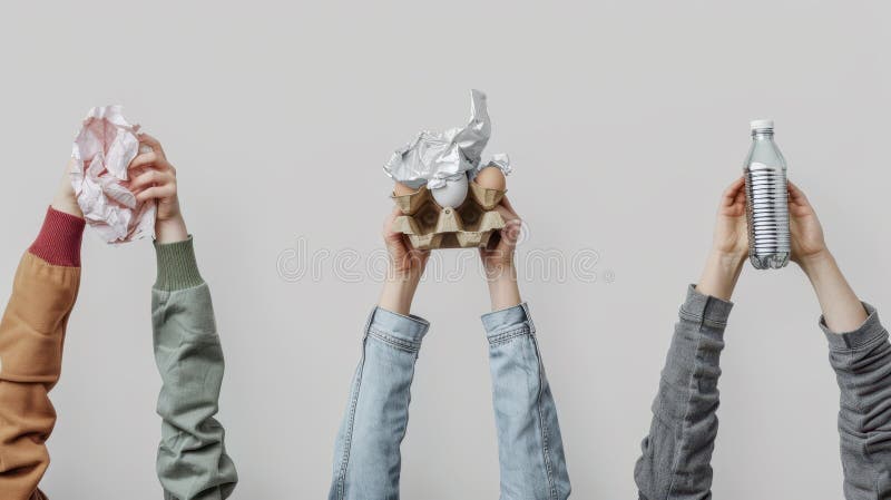 Hands Holding Different Trash.AI Generated Image Stock Photo - Image of ...