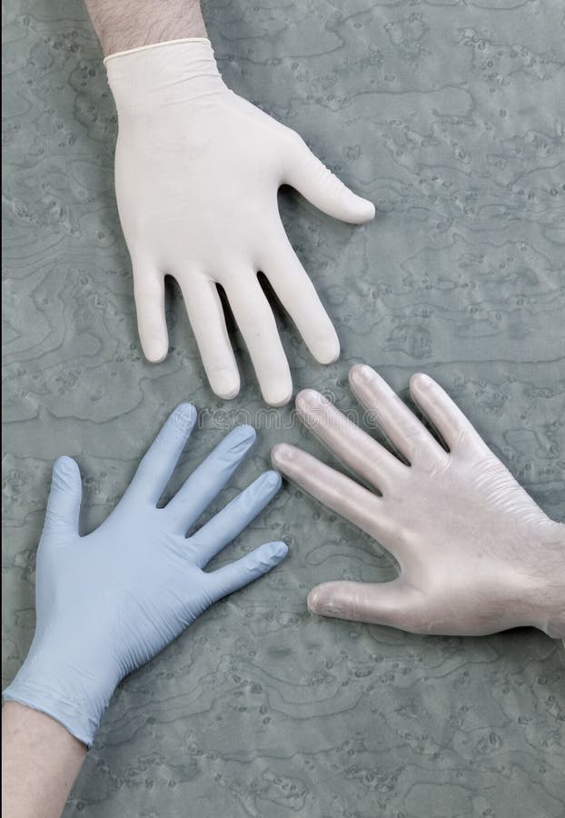 Three Hands with Medical and Surgical Gloves Stock Image - Image of ...