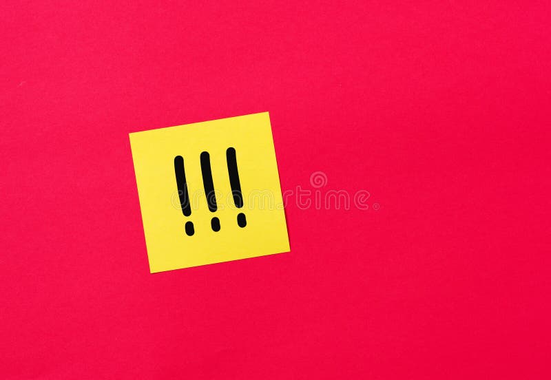 Three Handwritten Exclamation Marks on a Yellow Sticky Note Paper ...