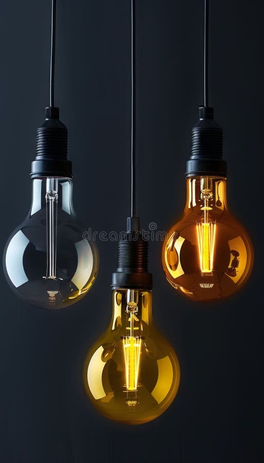 Three Hanging Edison Bulbs on Dark Background. Generative Ai Stock ...