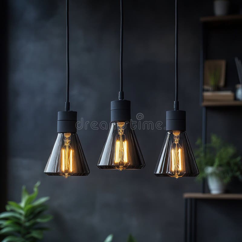 Three Hanging Edison Bulbs in a Modern Interior Design Setting Stock ...