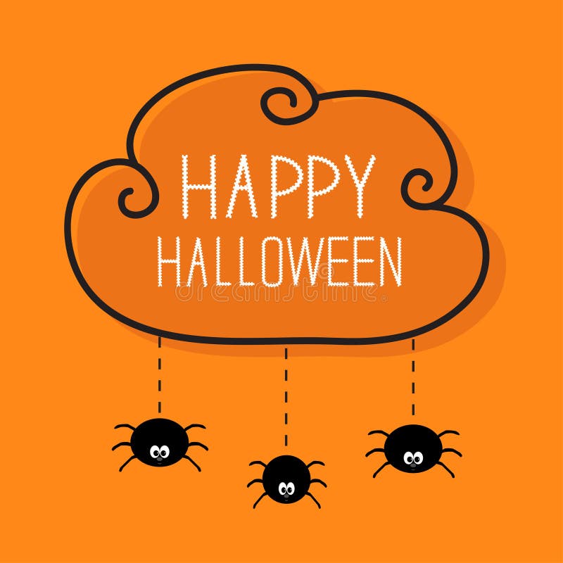 Three Hanging Spiders. Happy Halloween Card Stock Vector - Illustration ...