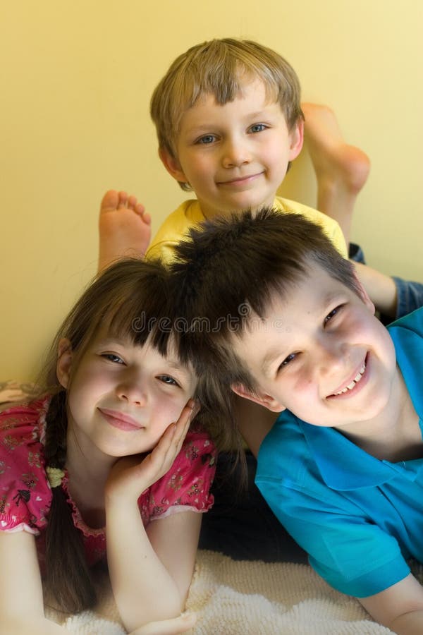 Three Happy Children stock image. Image of home, brothers - 2226587