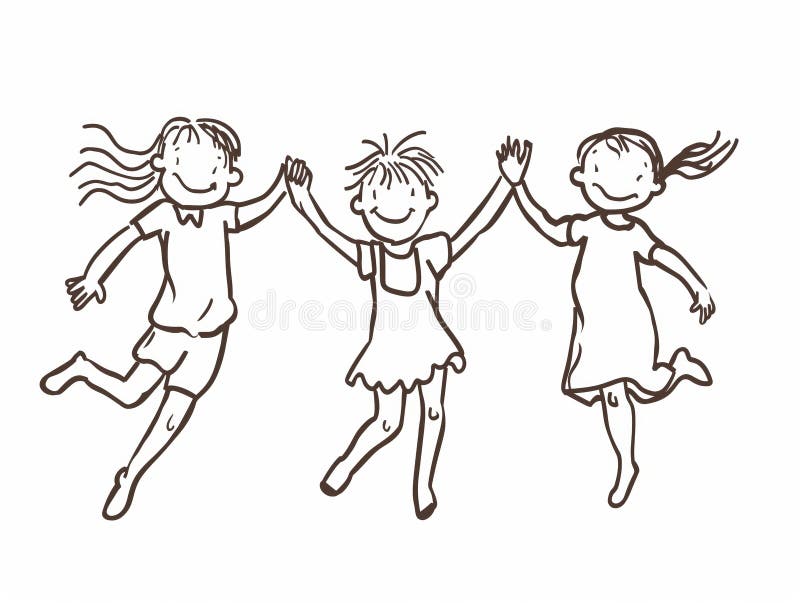 Three Happy Children Holding Hands Stock Illustration - Illustration of ...