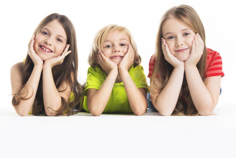 Three happy children stock image. Image of preschooler - 93409621