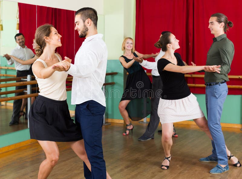 Three Happy Couples Dancing Tango Stock Photo - Image of girl, romantic ...