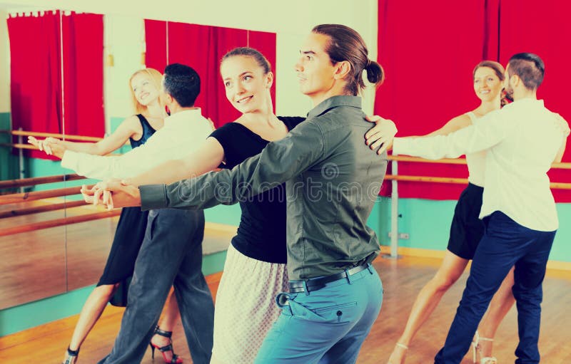 Three Happy Couples Dancing Tango Stock Image - Image of romantic ...