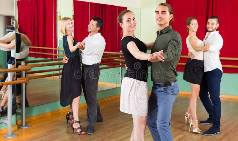 Three Happy Couples Dancing Tango Stock Image - Image of leisure, smile ...