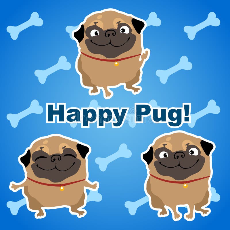 Three Happy Dogs on a Blue Background with Bones Stock Vector ...