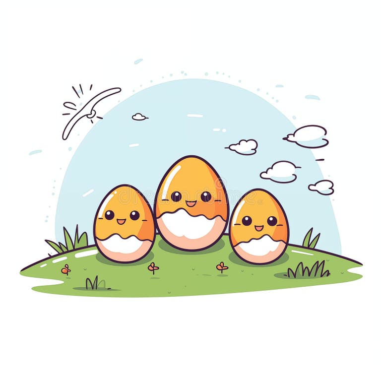 Three Happy Easter Eggs Cracking Open on a Grassy Hill Stock ...