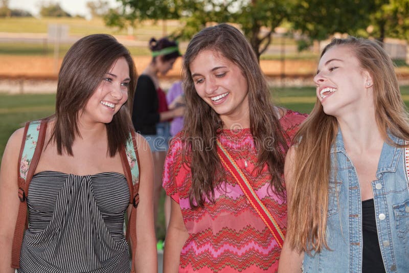 Three Happy Female Students Stock Image - Image of outdoors, expression ...