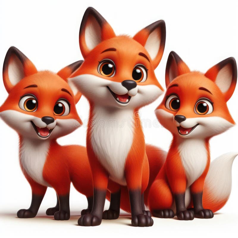 Three Happy Foxes on a White Background. Space for Text. Stock Photo ...