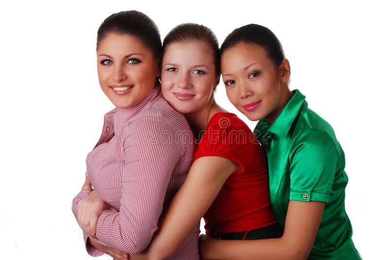 Three happy friends stock image. Image of clothing, isolated - 7821813