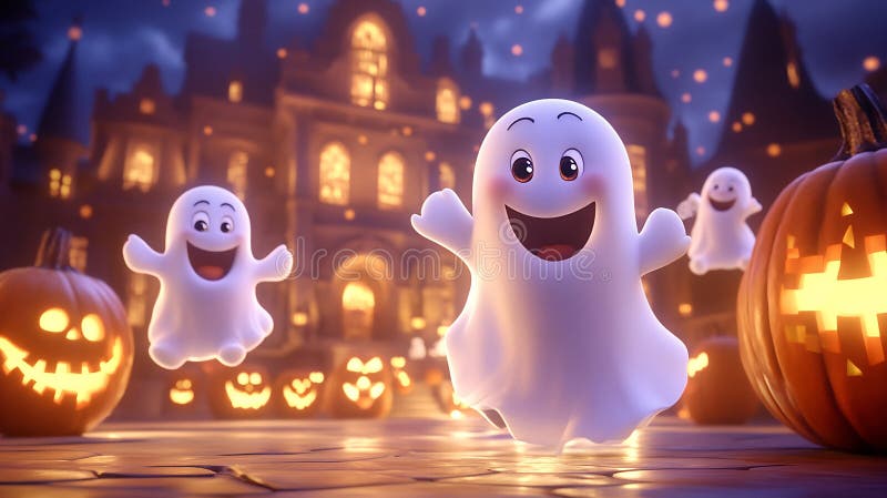 Halloween Fun with Friendly Ghosts Stock Image - Image of orange ...