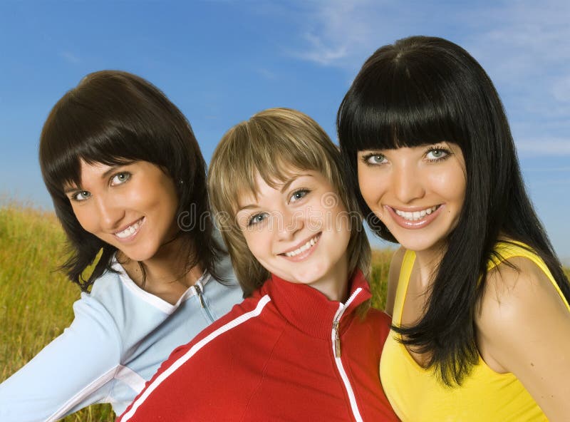 Three happy girls stock photo. Image of flirt, laughing - 4963642