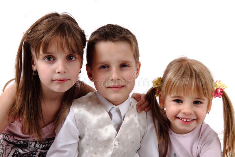 Three happy kids stock photo. Image of close, laying - 27469032