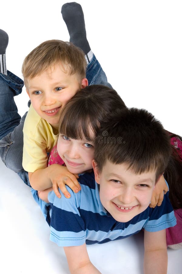 Three Happy Kids Having Fun Stock Photo - Image of faces, contentedly ...