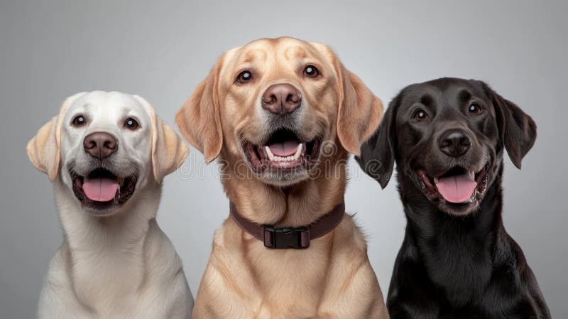 Three Happy Labrador Retrievers Posing Together Stock Illustration ...