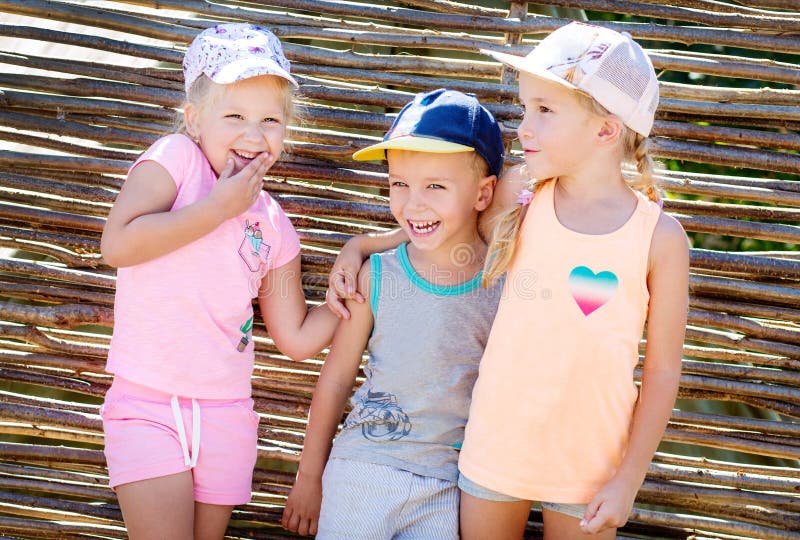 Three Happy Little Children on a Walk Stock Photo - Image of children ...