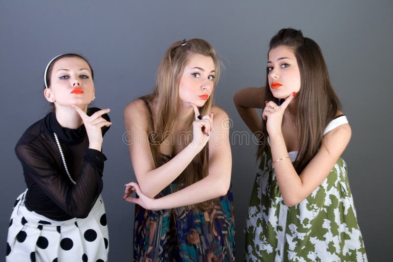 Three Happy Retro-styled Girls Stock Photo - Image of cute, green: 14590426