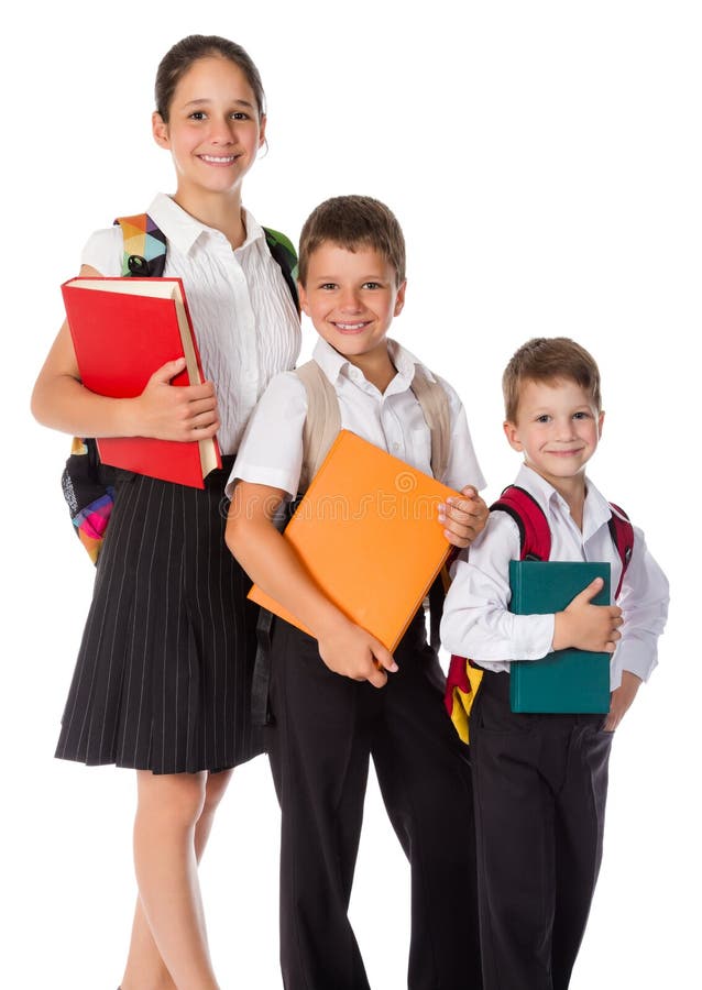 Three Happy Students Standing with Books in Hands Stock Photo - Image ...