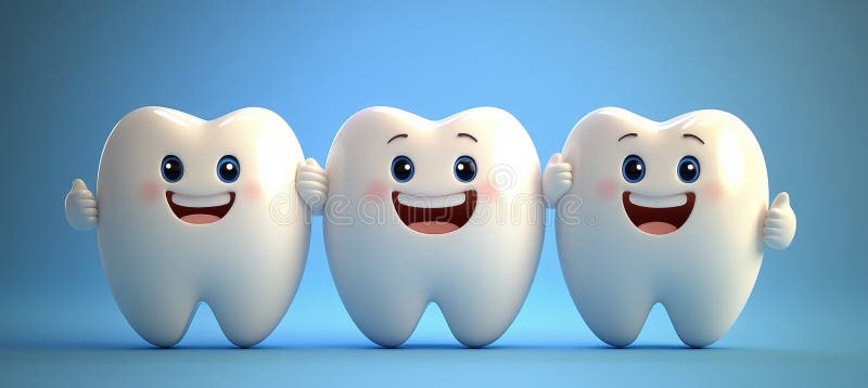 Three Happy Teeth with Thumbs Up on Blue Background Cleaning and ...