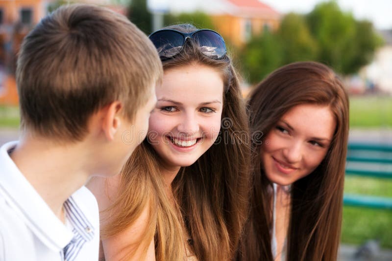 Three Happy Young Teenagers Stock Image - Image of laugh, attractive ...