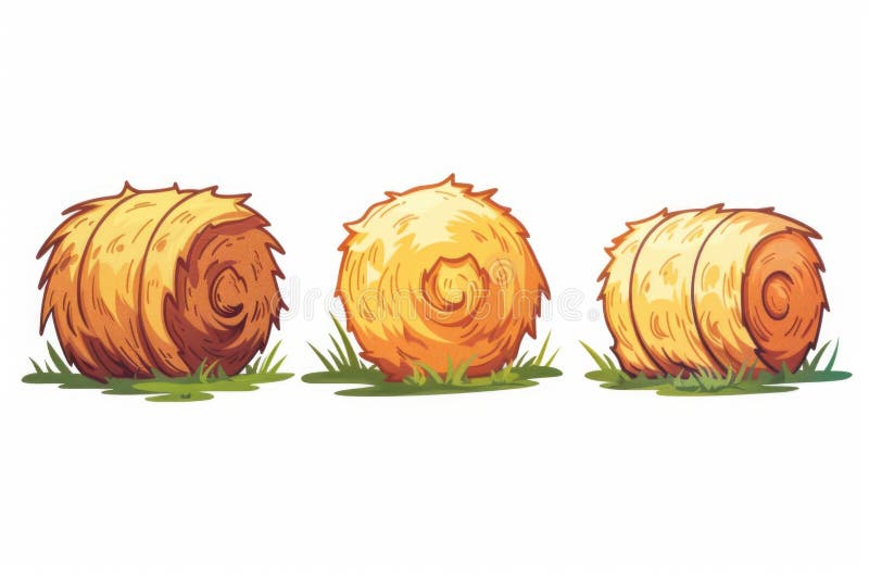 Three Hay Bales are Shown in a Field Stock Photo - Image of straw, land ...